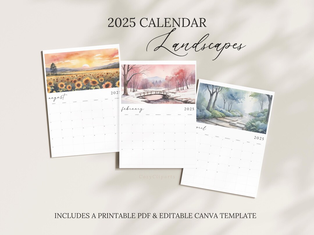 2025 Calendar Printable, Monthly Watercolor Planner, Aesthetic Desk ...
