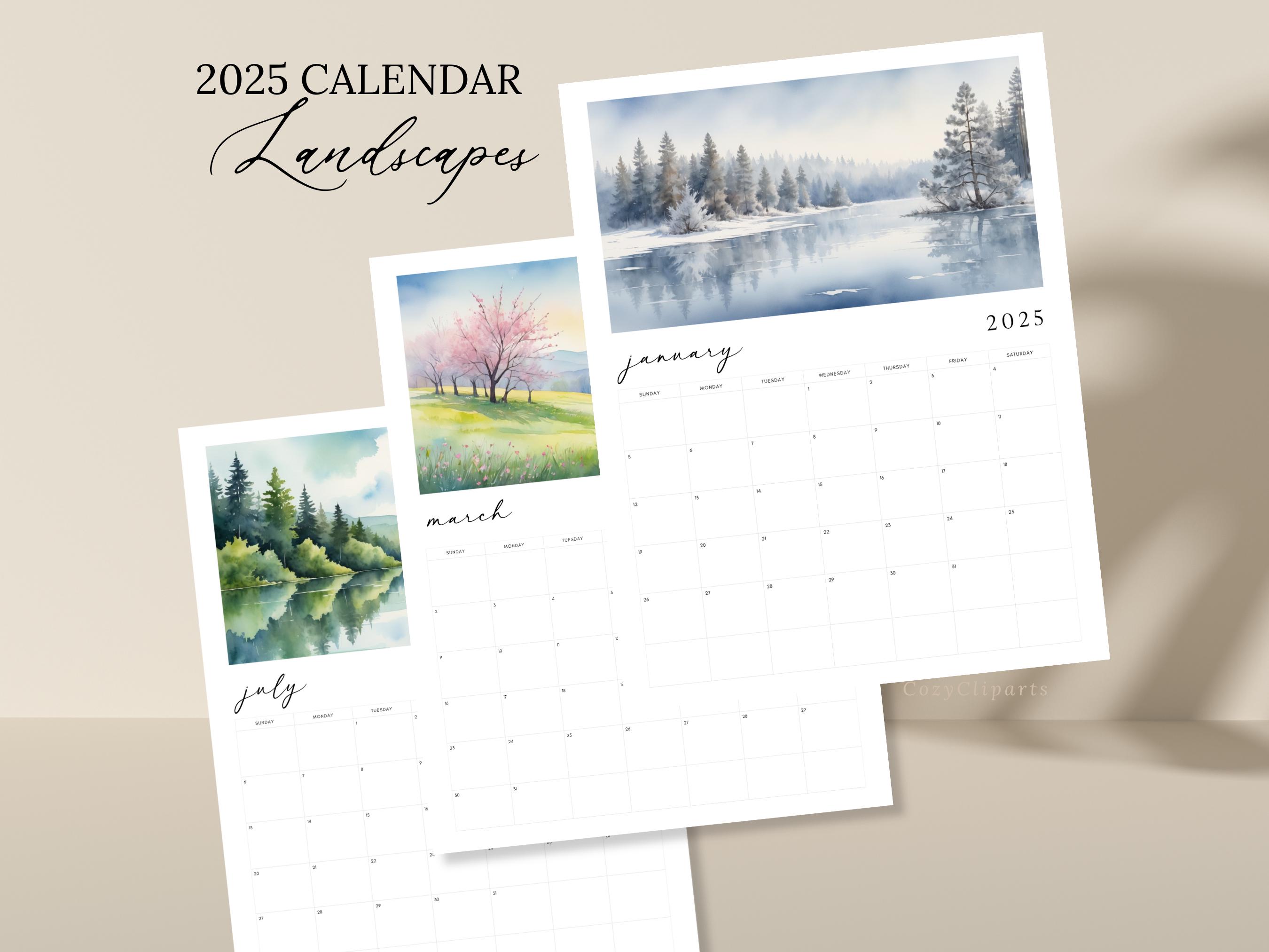 2025 Calendar Printable, Monthly Watercolor Planner, Aesthetic Desk ...