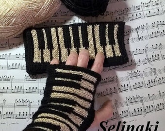 Hand Knitted Piano Fingerless Gloves Keyboard - Etsy