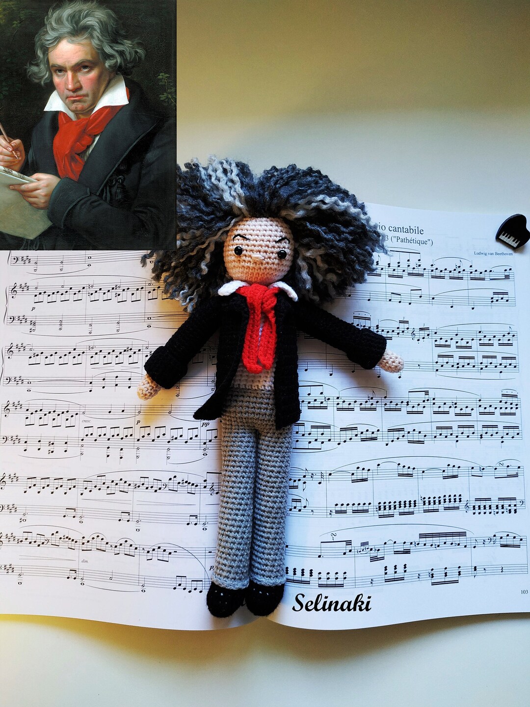 Crochet Beethoven Doll Stuffed 30 Cm Toy Music Decoration Amigurumi 12 ...