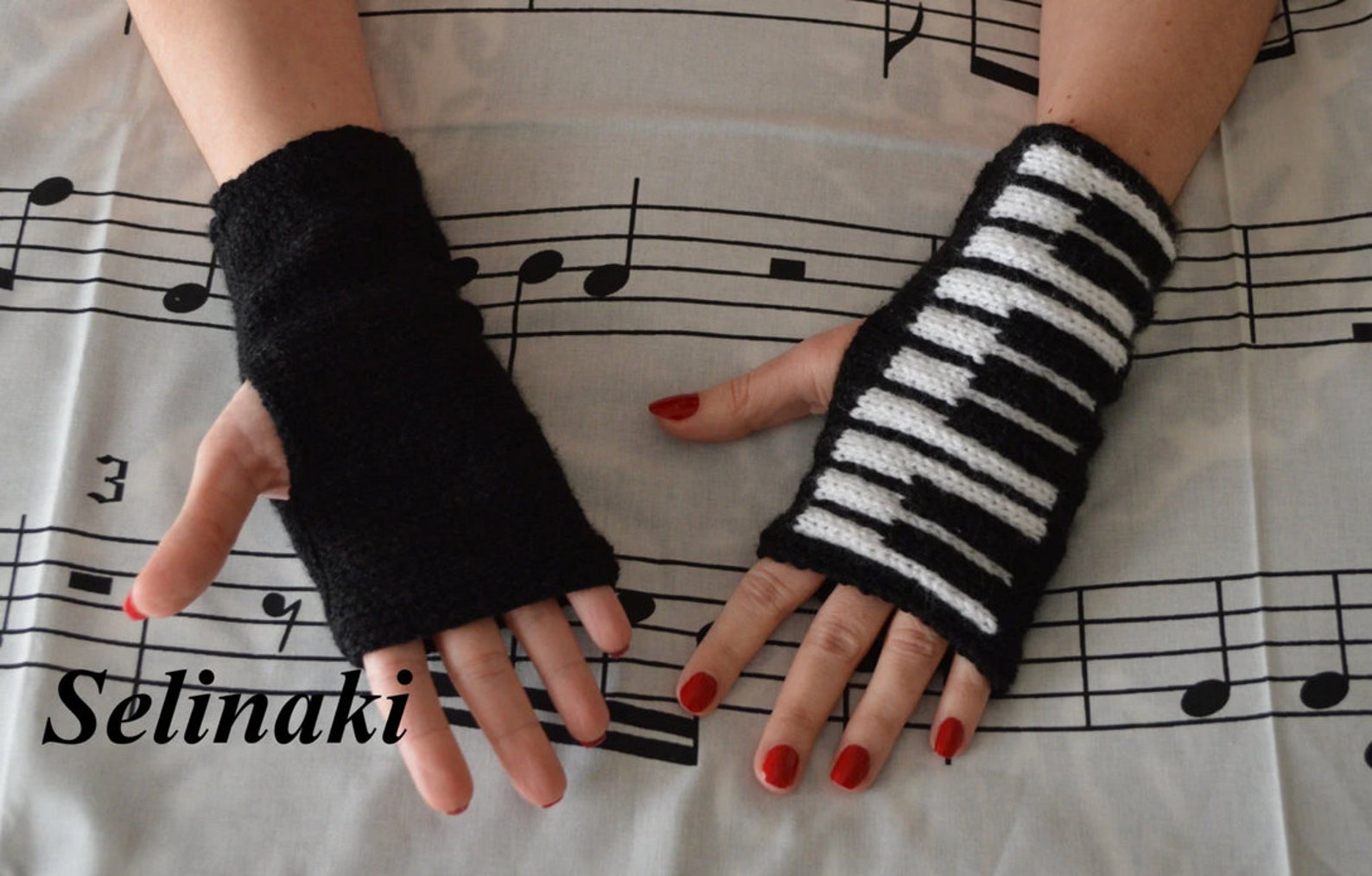 Hand Knitted Piano Fingerless Gloves Keyboard - Etsy