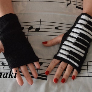 Hand Knitted Piano Fingerless Gloves Keyboard - Etsy