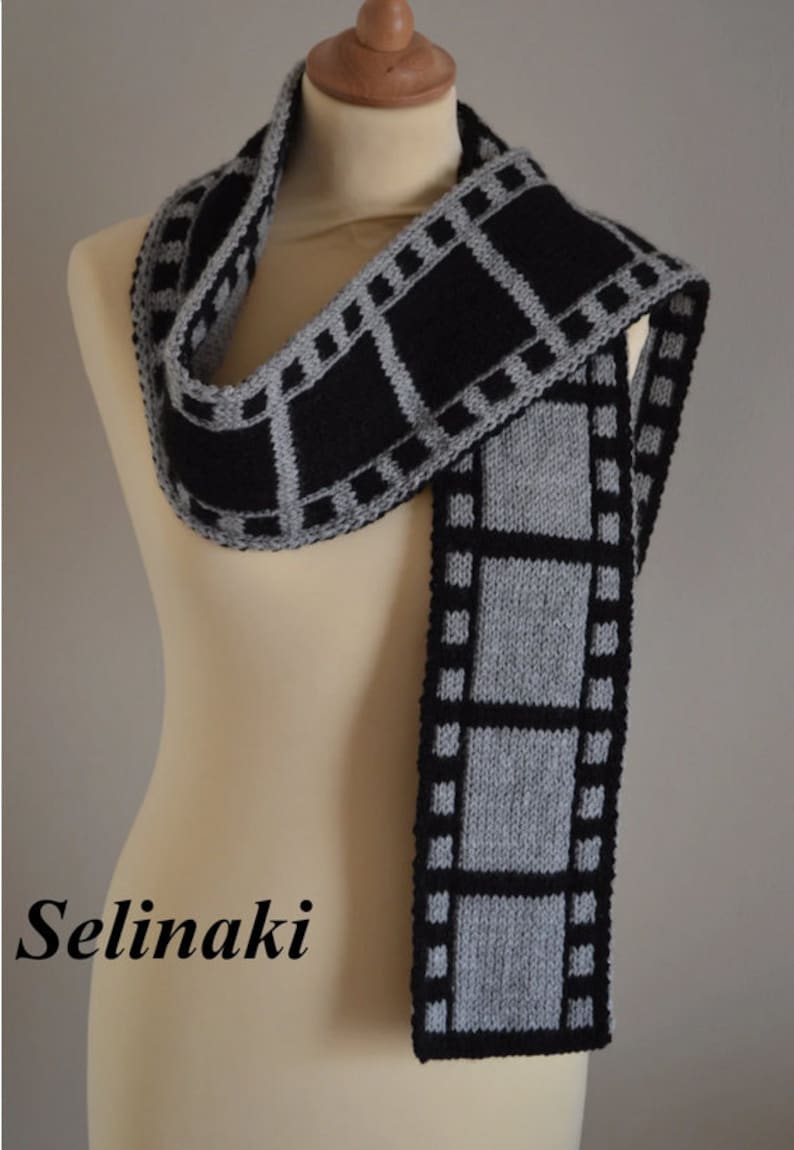 Hand Knitted Filmstrip Scarf Film Roll Black and Gray - Etsy