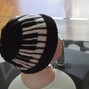 Hand Knit Piano Keyboard Music Hat Beanie Double Band Black and White ...