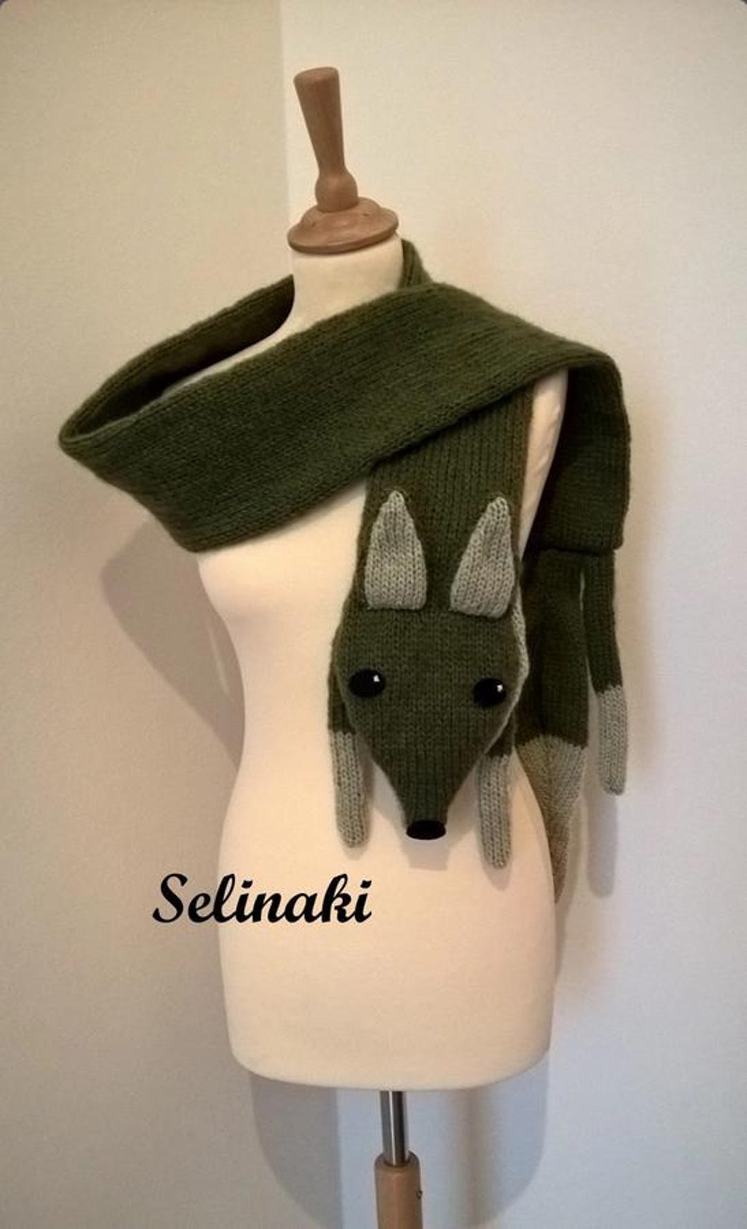 Hand Knitted Green Angora Wool Fox Scarf Animal Scarf - Etsy