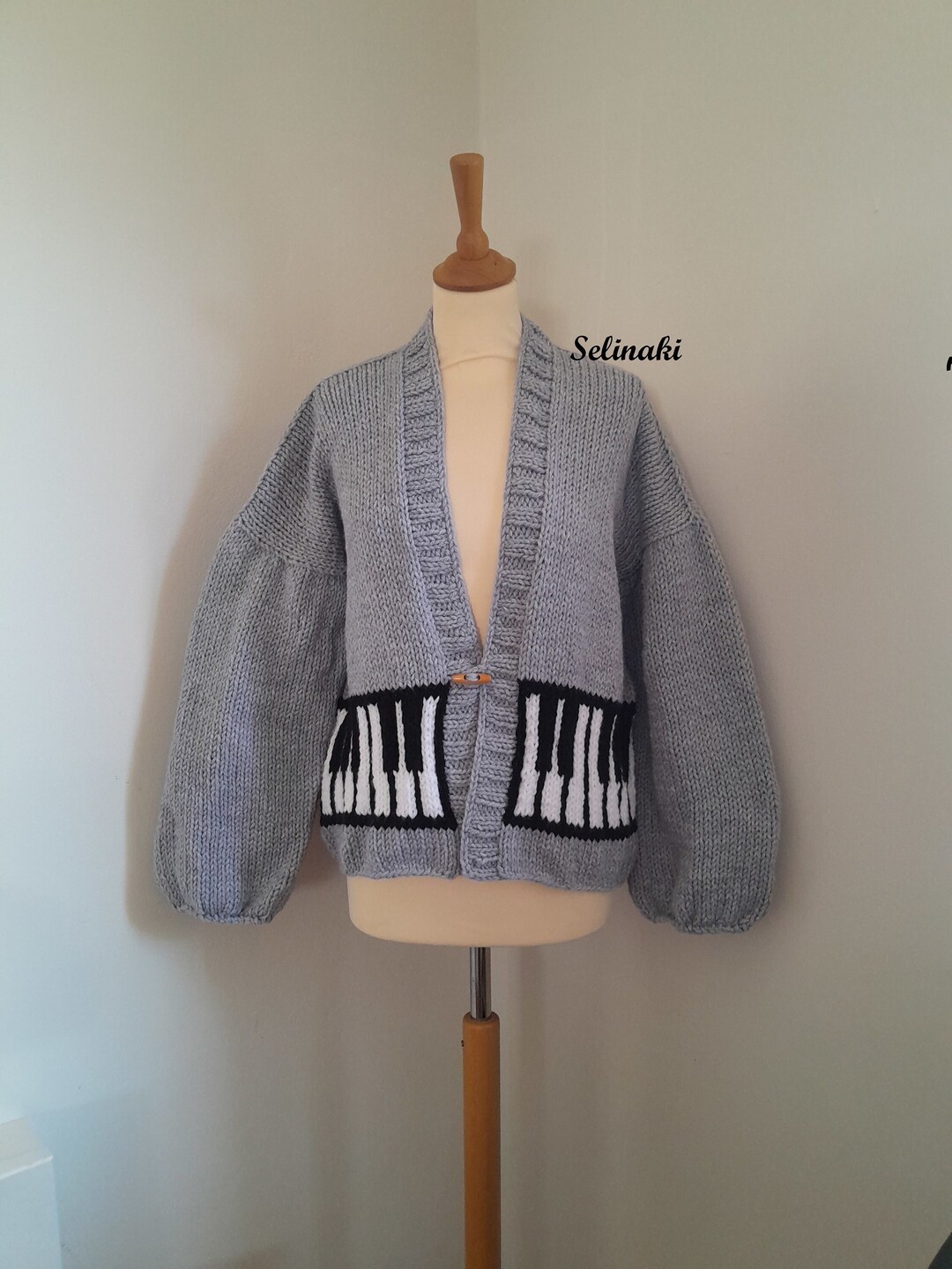 Hand Knitted Piano Cardigan Gray Music Cardigan - Etsy