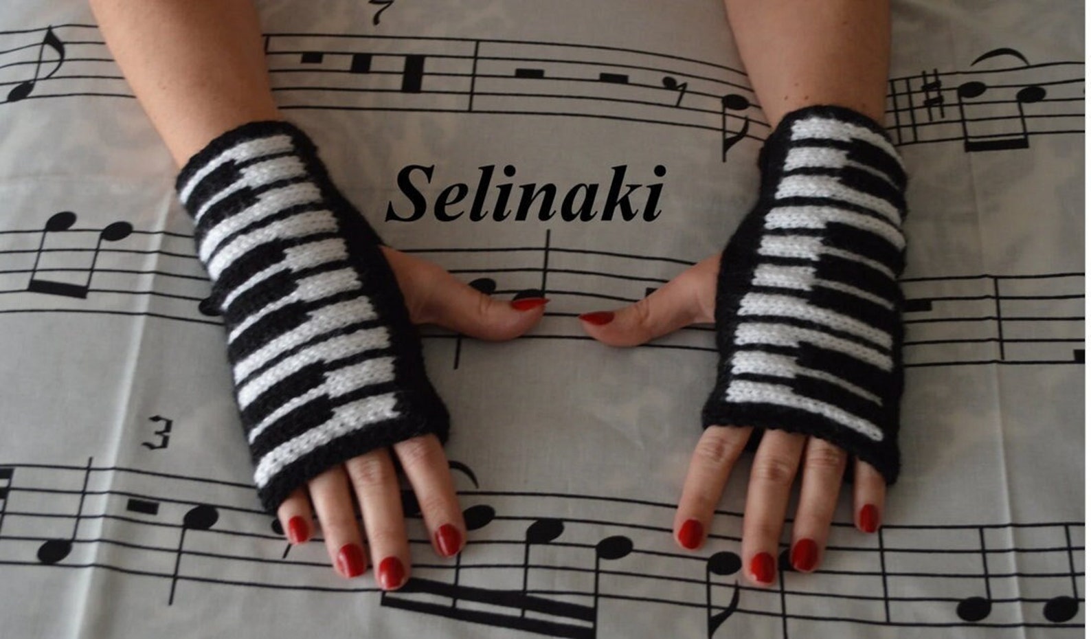 Hand Knitted Piano Fingerless Gloves Keyboard - Etsy