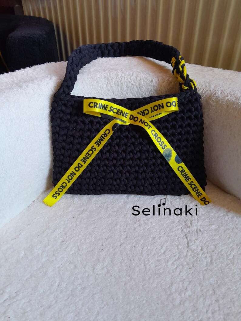 Hand Knit Crochet Black Crime Scene Bag - Etsy
