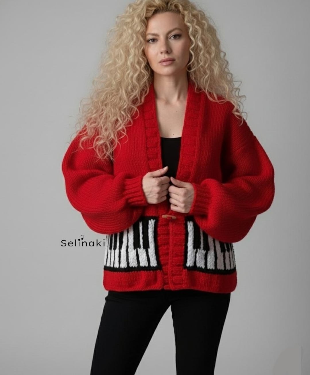 Hand Knitted Piano Cardigan Red Music Cardigan - Etsy