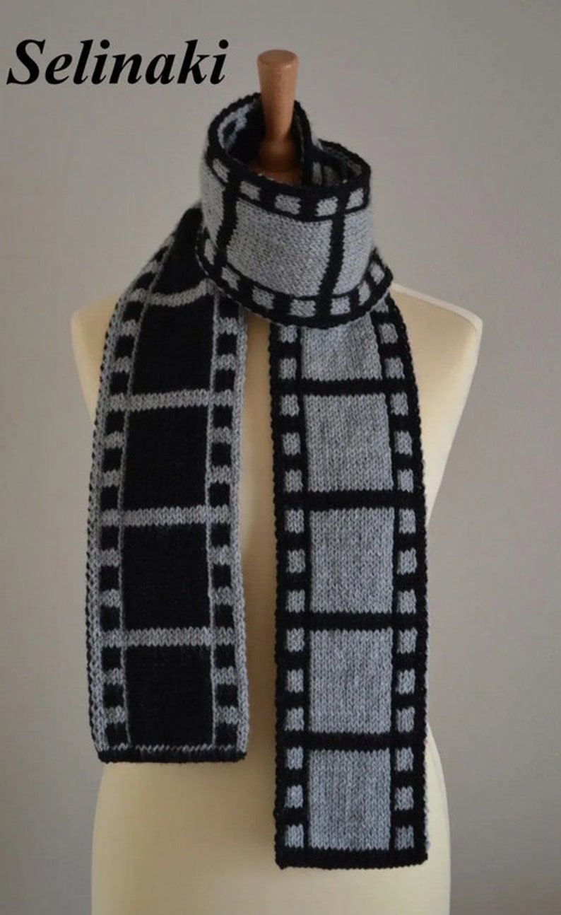 Hand Knitted Filmstrip Scarf Film Roll Black and Gray - Etsy