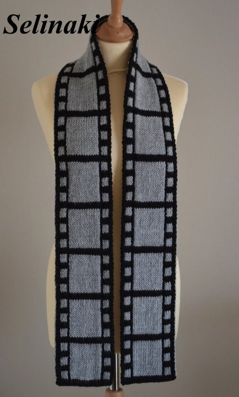 Hand Knitted Filmstrip Scarf Film Roll Black and Gray - Etsy