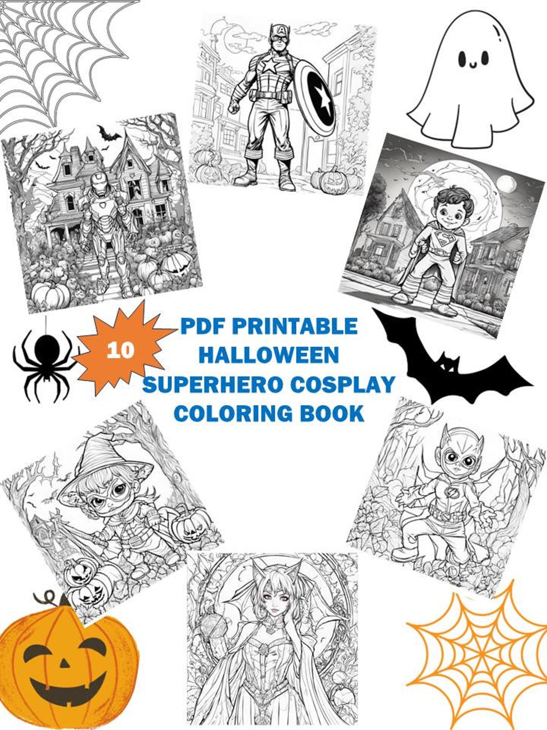 Printable Halloween Superhero Cosplay Coloring Pages - Etsy