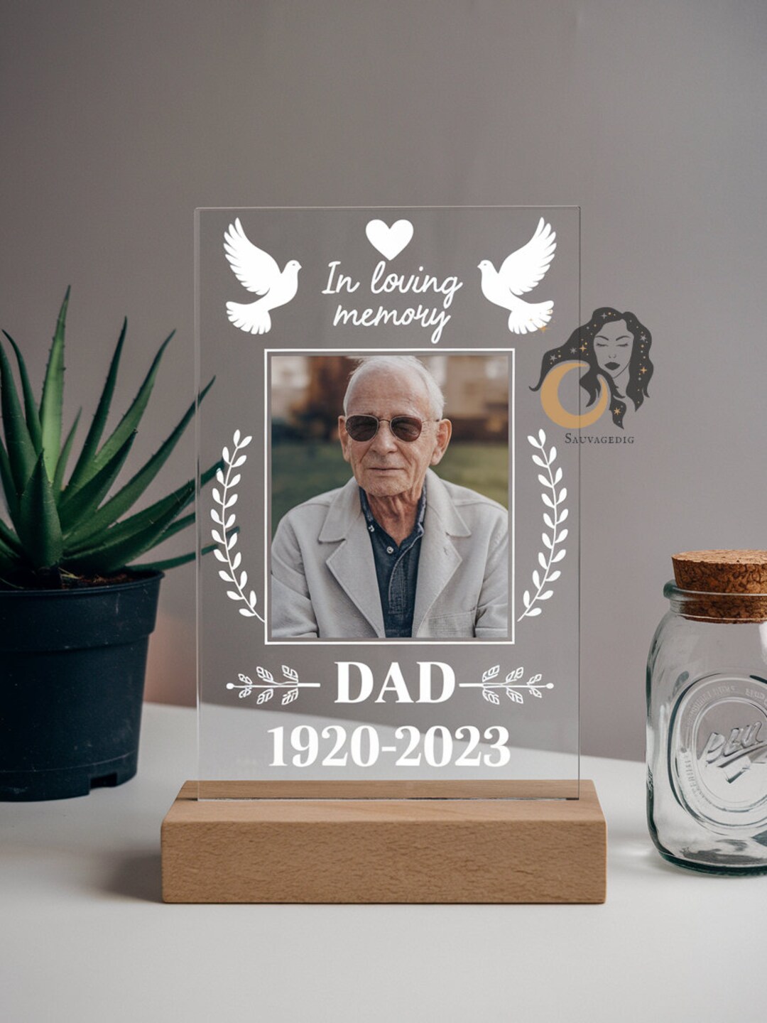 Engraved Personalized Memorial Picture Night Light, Photo Memorial Gift ...