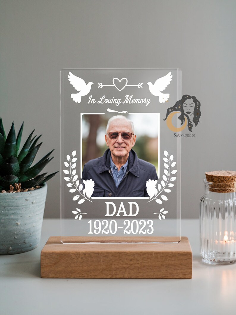 Engraved Peronalized Photo White Doves Night Light in Loving Memory ...