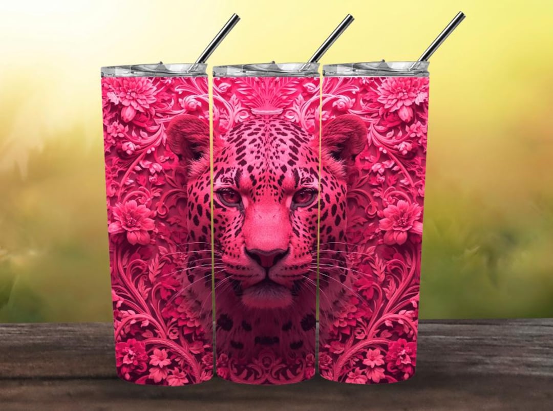 Hot Pink Leopard 20oz Skinny Tumbler Sublimation PNG, 3D Floral Cheetah ...