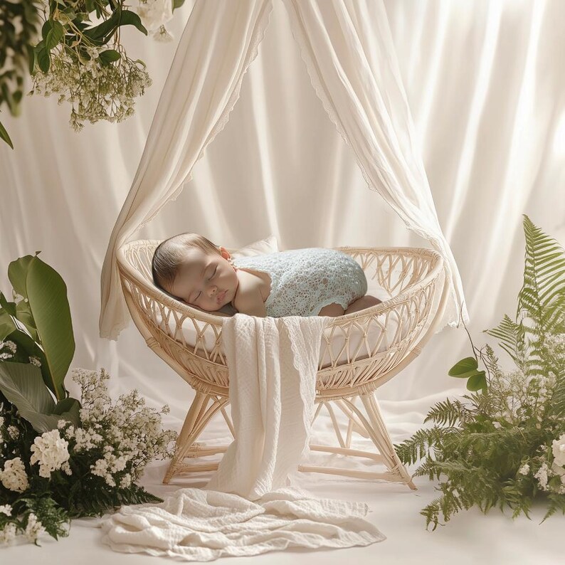 Newborn Crib Cot Digital Backdrop, Baby White Crib Cot, Digital ...