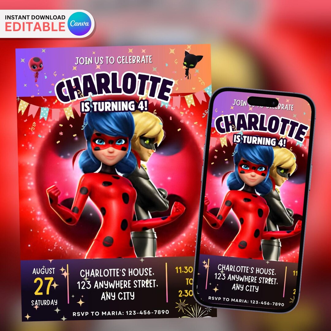 Ladybug Birthday Invitation Template Digital Kids Party Template, Boys ...