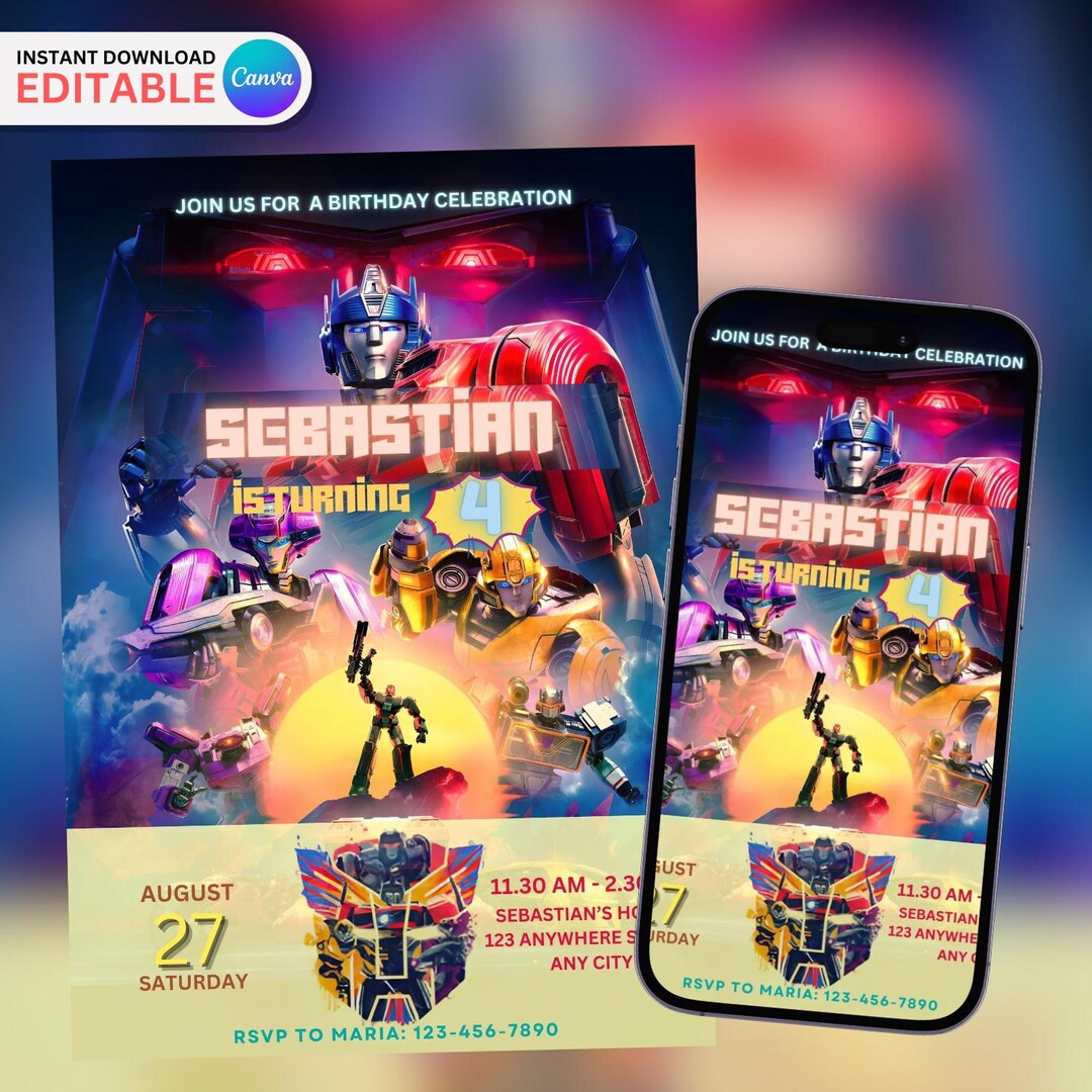 Transformers One Birthday Invitation, Transformers One Birthday Party ...
