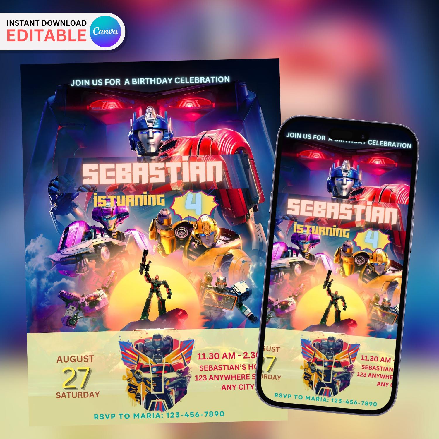 Transformers One Birthday Invitation, Transformers One Birthday Party ...