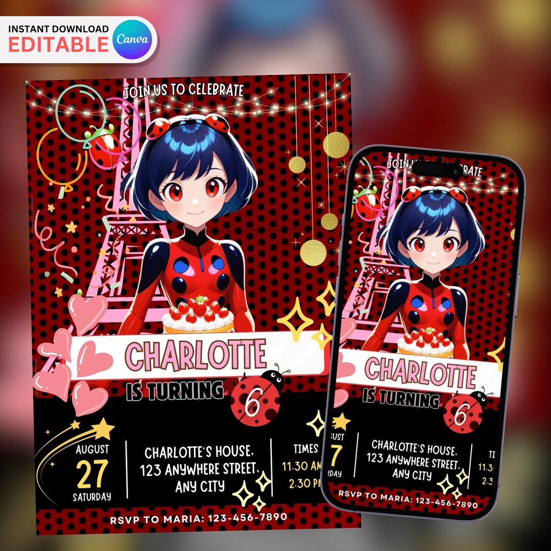 Ladybug Birthday Invitation, Red Ladybug Party Invite, Girls Birthday ...