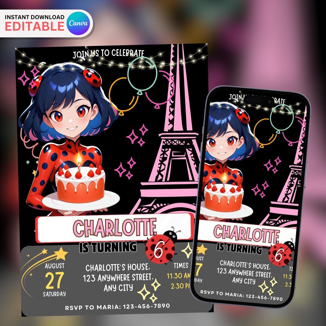 Ladybug Birthday Invitation, Red Ladybug Party Invite, Girls Birthday ...