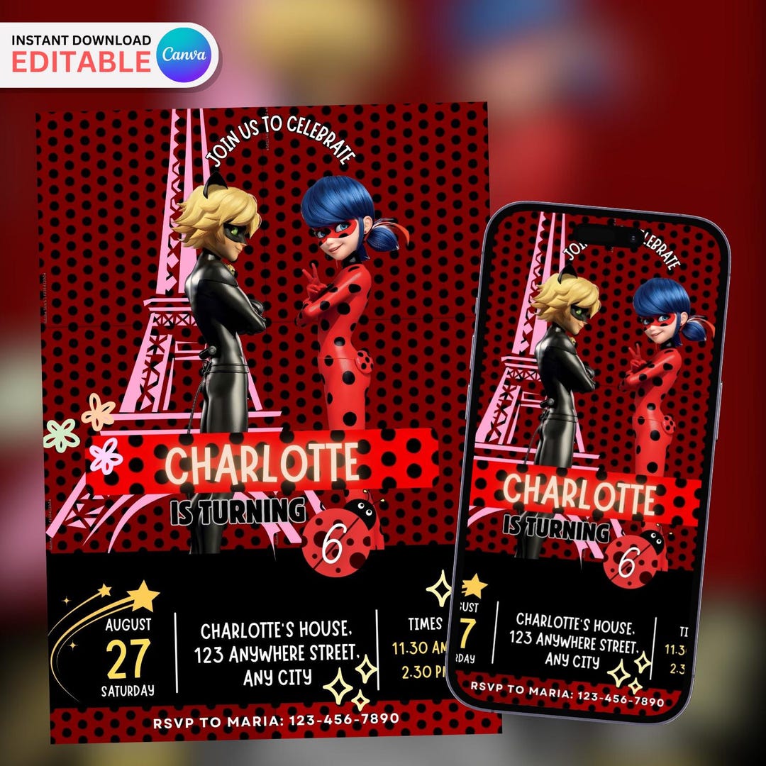 Ladybug Birthday Invitation Template Digital Kids Party Template, Boys ...