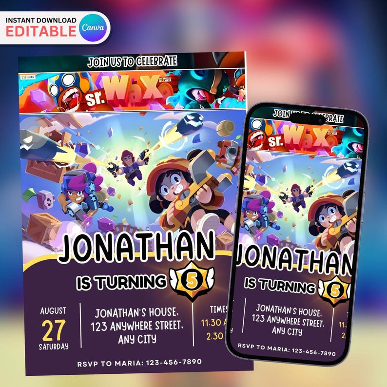 Brawl Stars Birthday Invitation, Brawl Stars Birthday, Brawl Stars ...