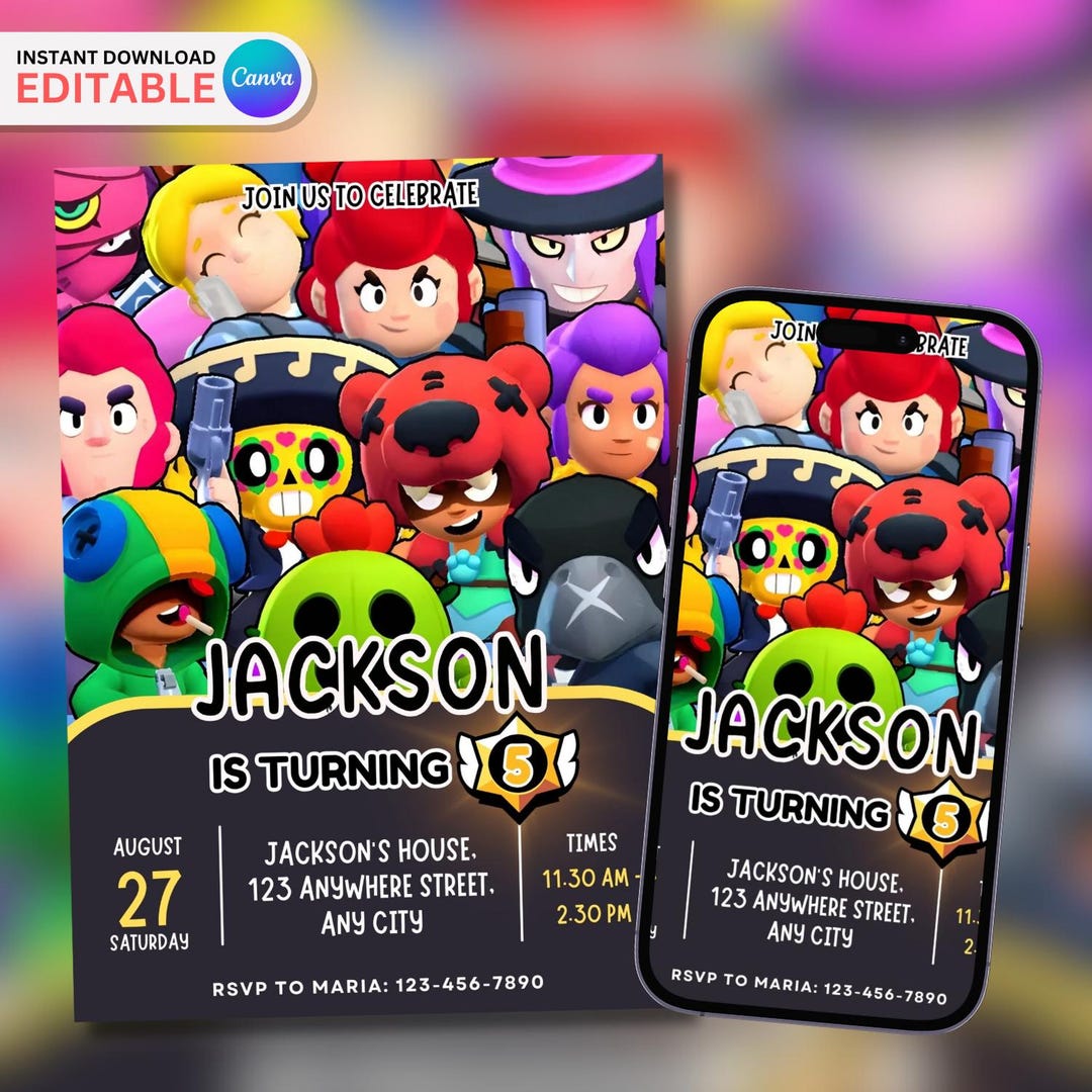 Brawl Stars Birthday Invitation, Brawl Stars Birthday, Brawl Stars ...