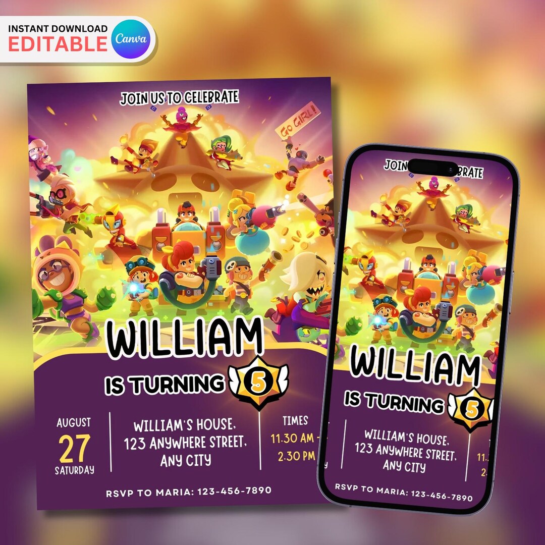 Brawl Stars Birthday Invitation, Brawl Stars Birthday, Brawl Stars ...