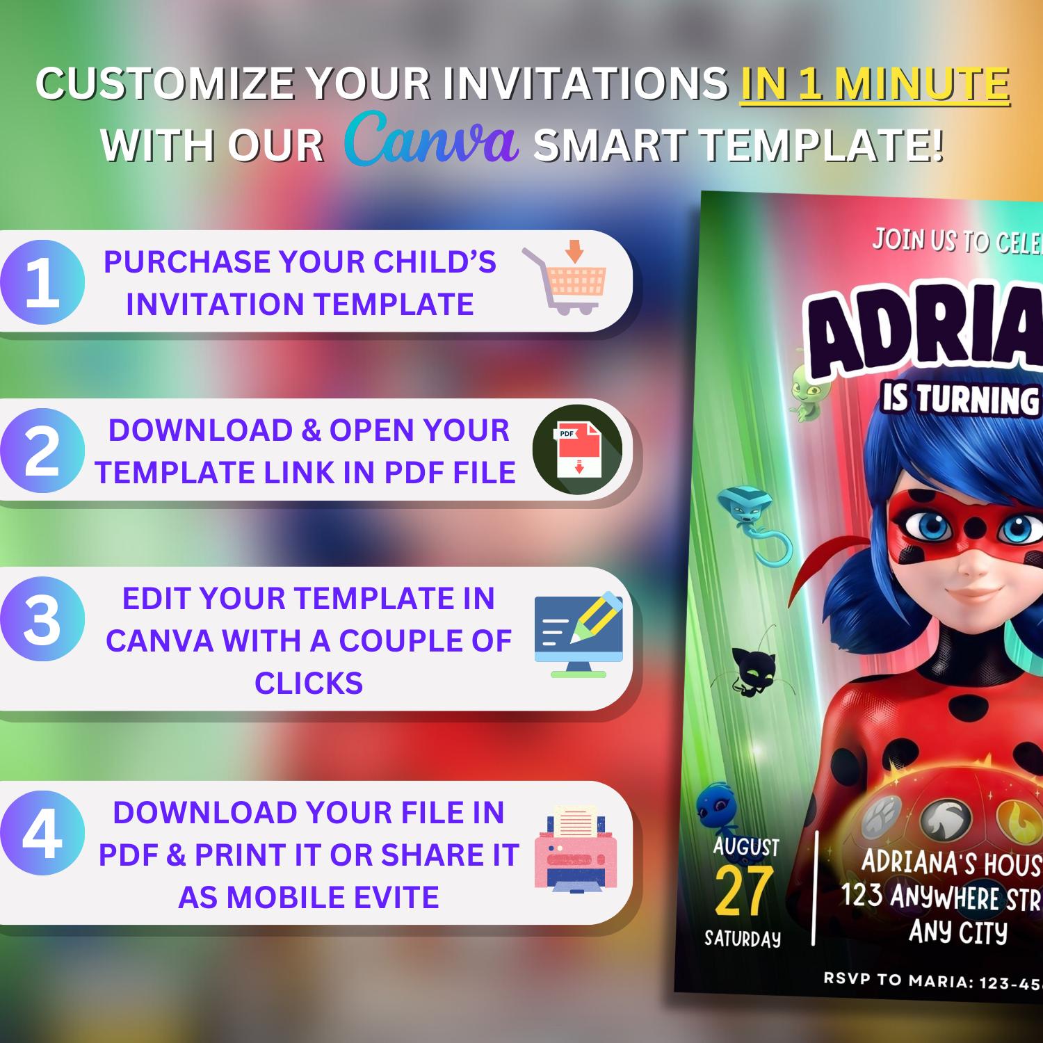 Girls Ladybug Birthday Invitation, Red Ladybug Party Invite, Girls ...