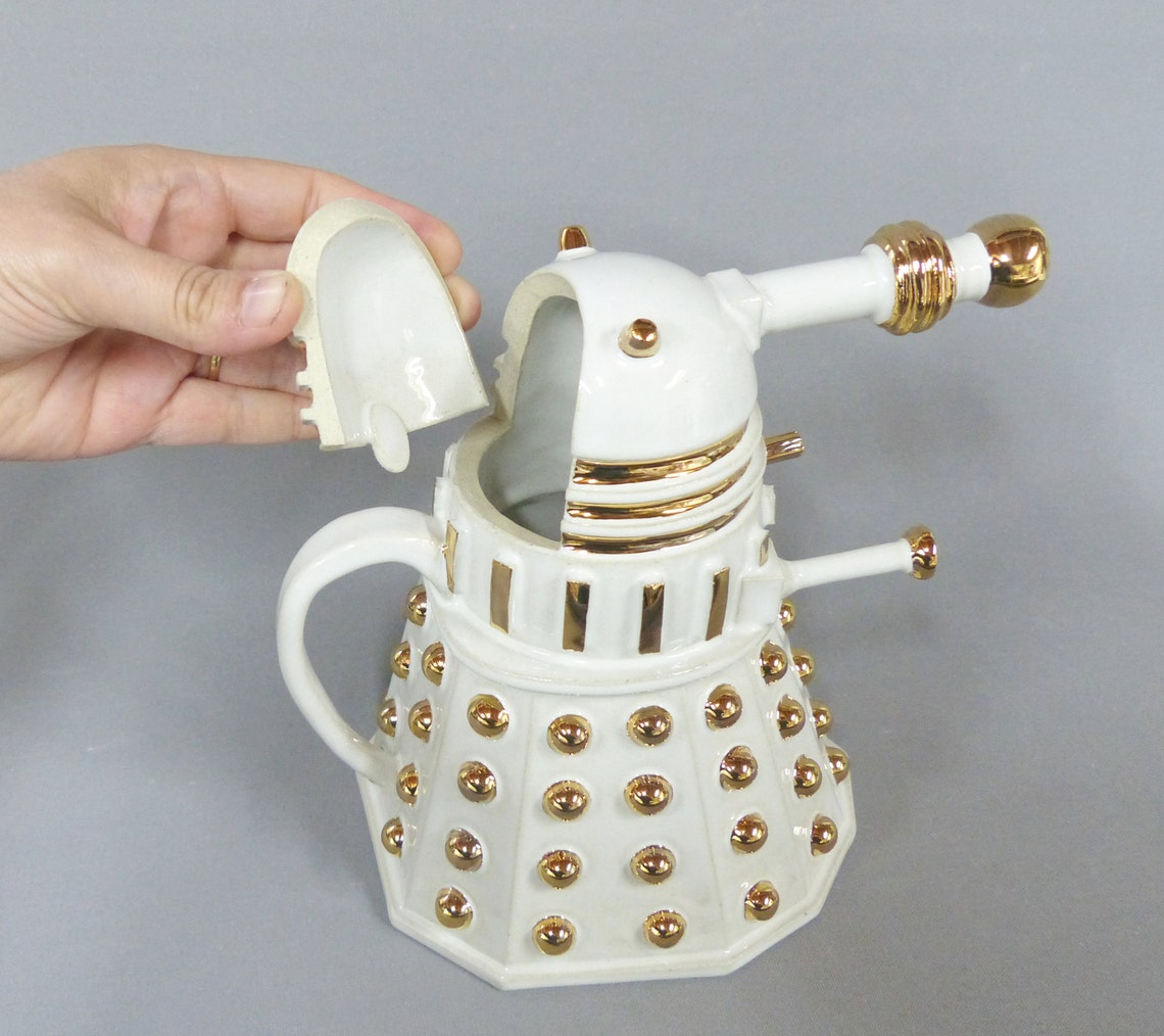 Imperial Dalek Teapot- Exterminate - White and Gold Robot Teapot ...