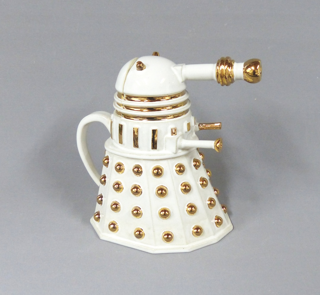 Imperial Dalek Teapot- Exterminate - White and Gold Robot Teapot ...