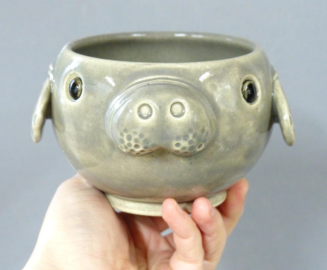 Adorable Manatee Pot - Handmade Stoneware Ceramic Water Mammal Round ...