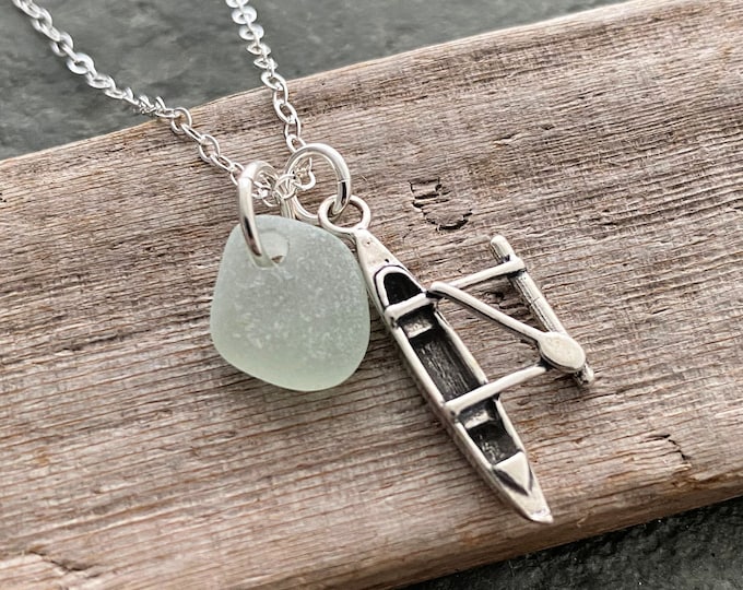Sterling Silver Canoe Charm Necklace With Sea Glass Seafoam | Etsy