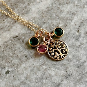 Bronze Family Tree Necklace With 14k Gold Filled Chain and Crystal ...