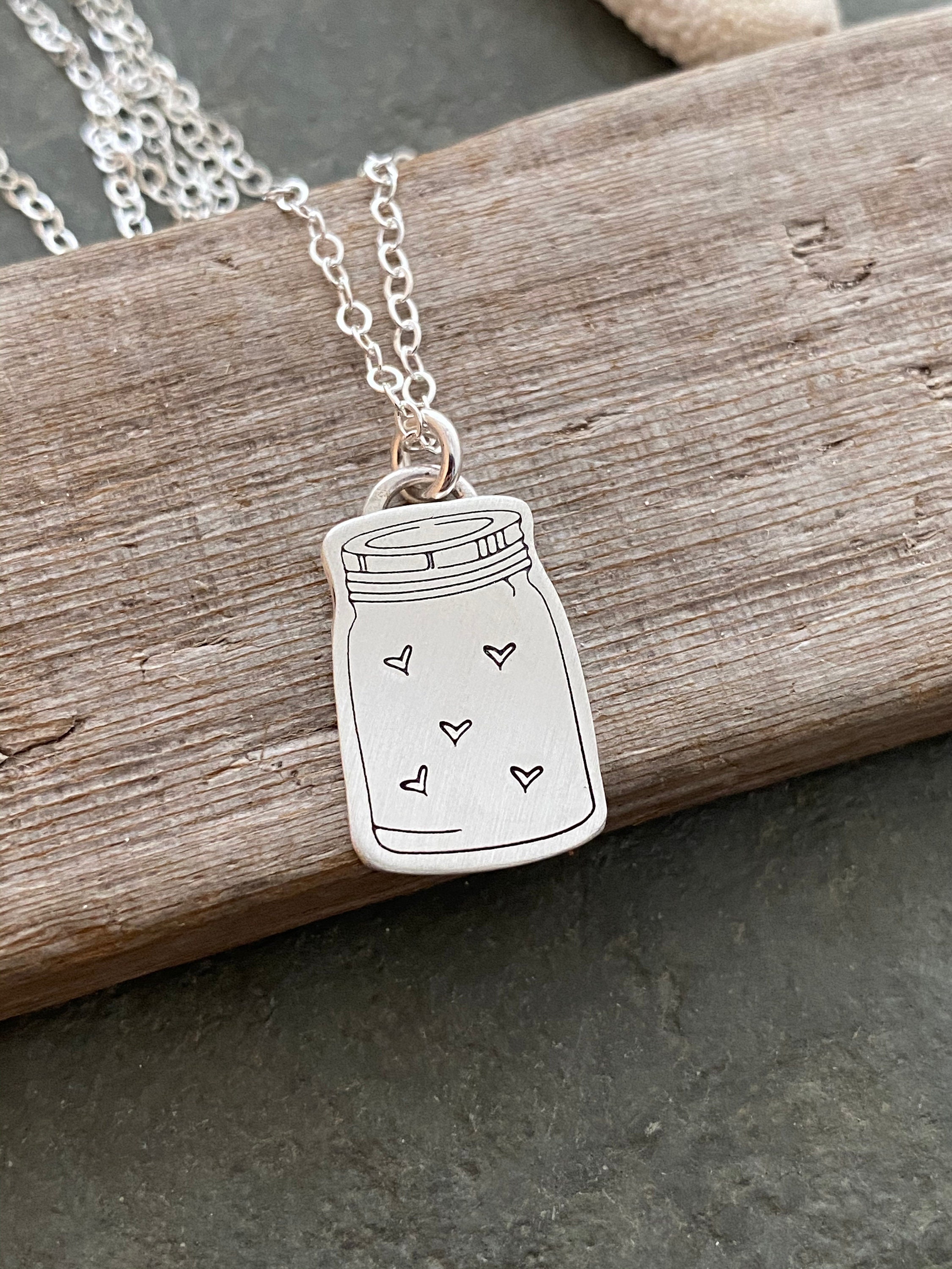 Sterling Silver Mason Jar Necklace Jar Full of Hearts - Etsy