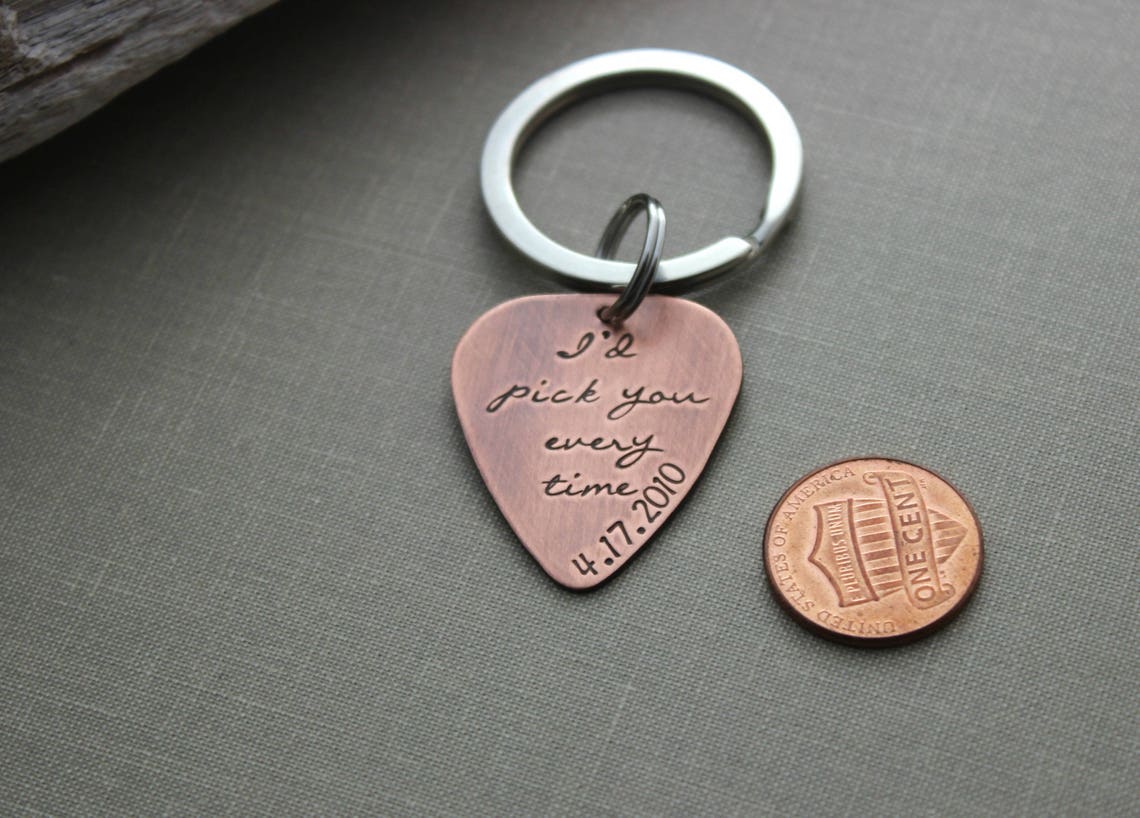 I'd Pick You Every Time - Date Rustic Guitar Pick Keychain, Hand ...