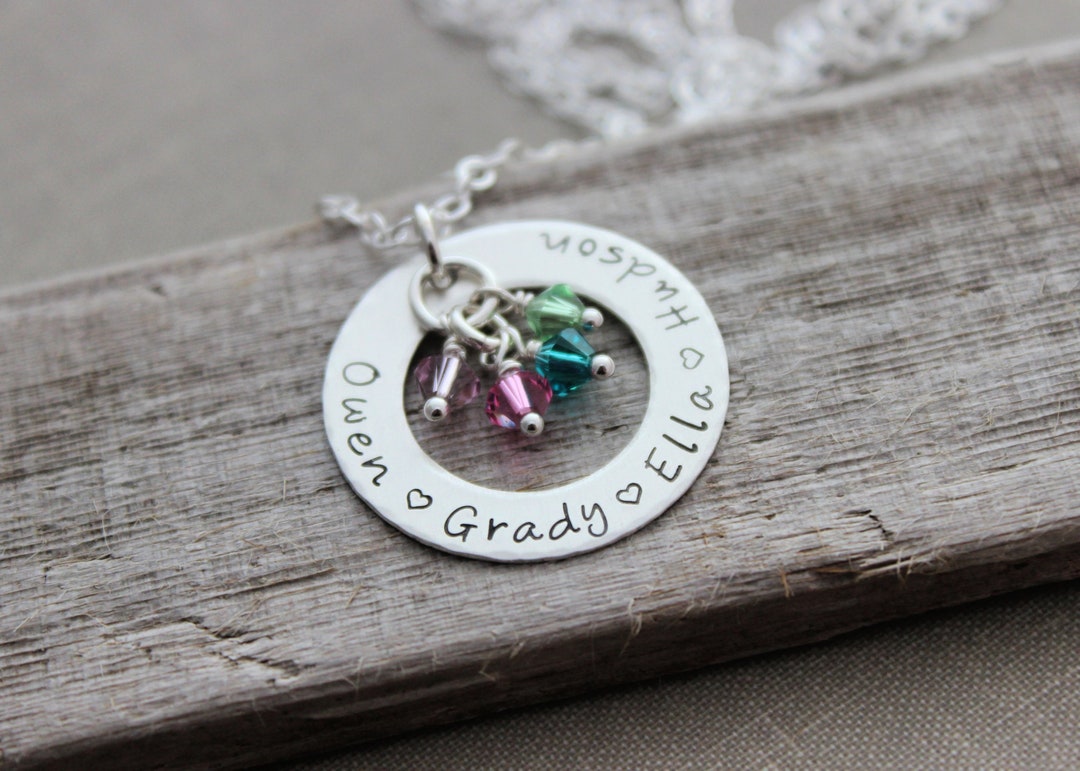 Personalized Name Ring Necklace - Sterling Silver - Crystal Birthstones ...