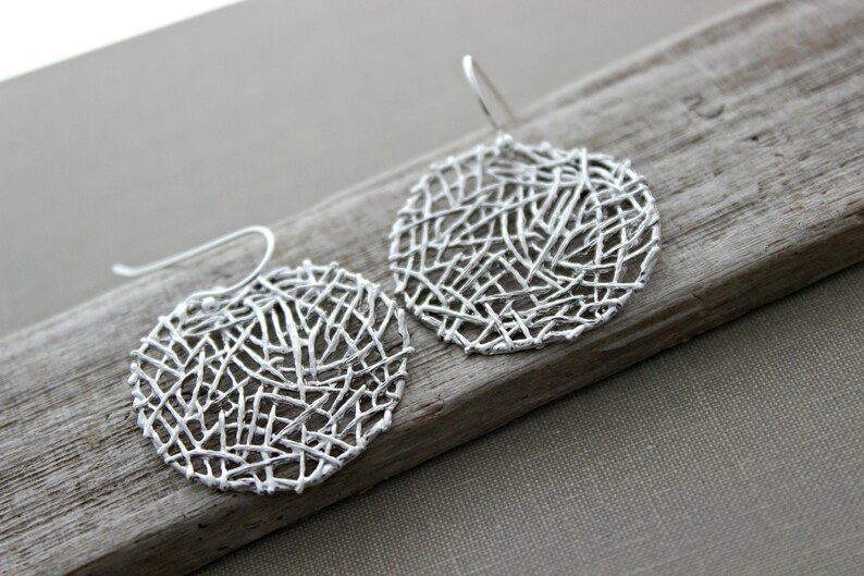 Silver Mesh Nest Earrings - Large Circle Dangle Earrings - Silver Ear ...