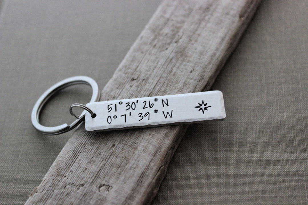 Custom Coordinates Keychain - Aluminum Hand Stamped Latitude and ...
