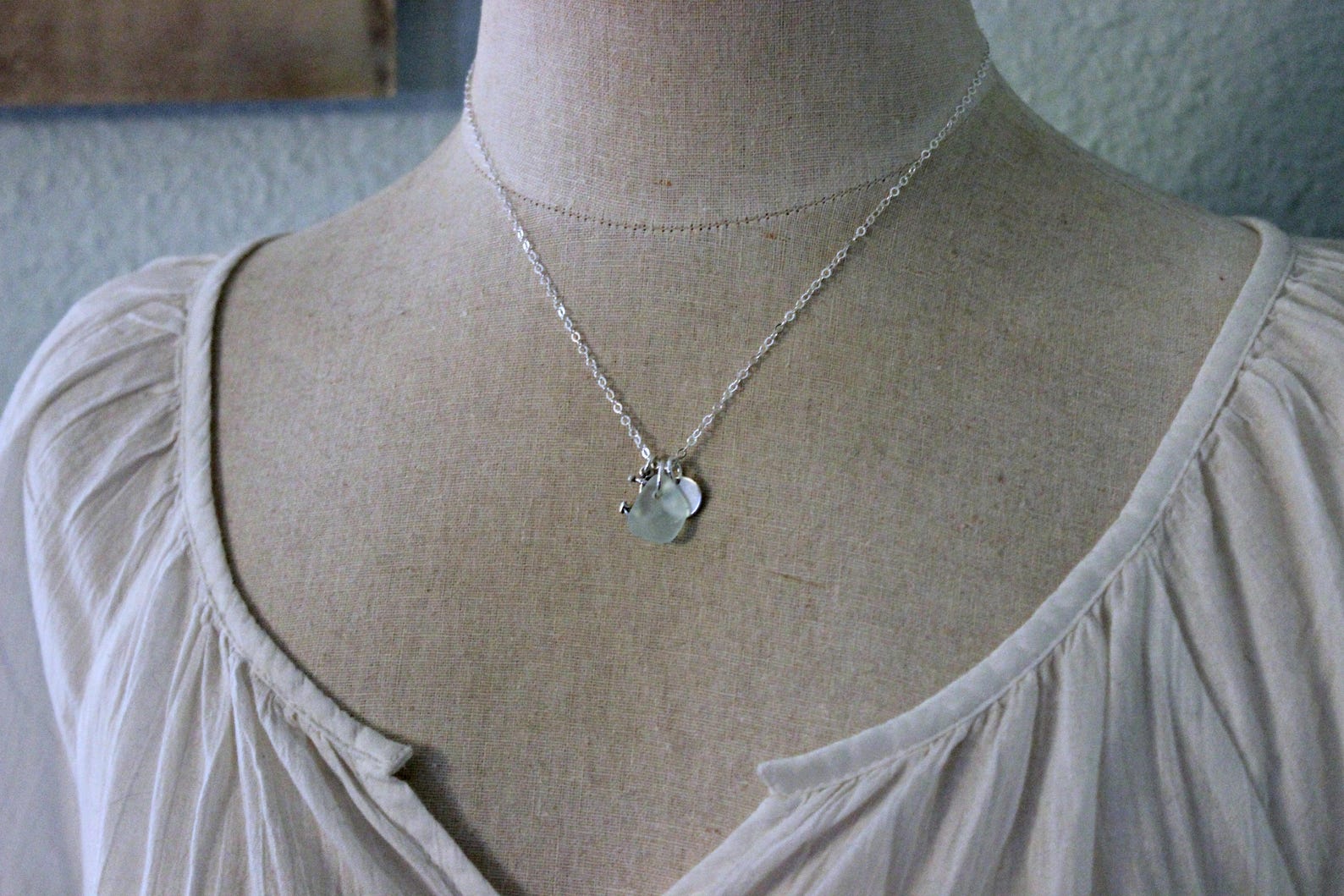 Genuine Sea Glass Jewelry, Sterling Silver Personalized Charm Necklace ...