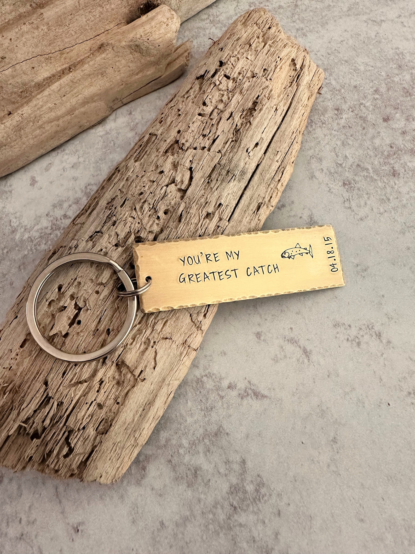 You're My Greatest Catch Copper Hand Stamped Keychain Long Rectangle ...