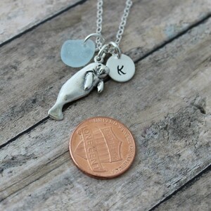 Sterling Silver Manatee Charm Necklace With Genuine Sea Glass | Etsy