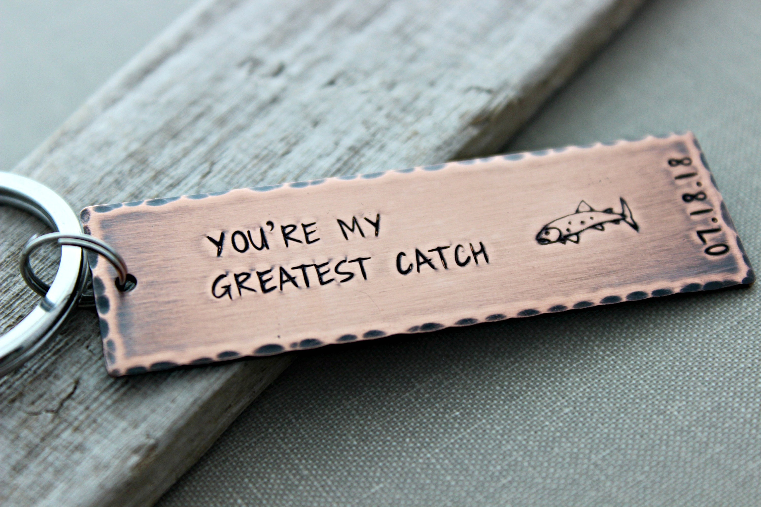 You're My Greatest Catch Copper Hand Stamped Keychain - Etsy