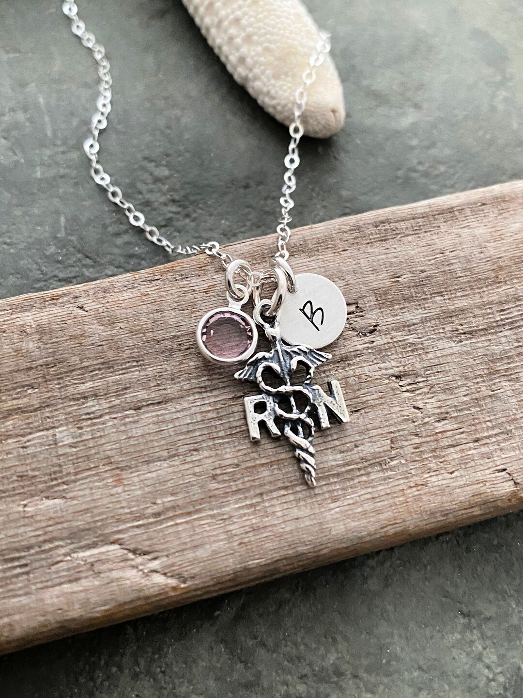 Sterling Silver RN Nurse and Crystal Birthstone, Personalized With ...