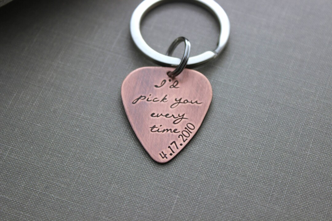I'd Pick You Every Time - Date Rustic Guitar Pick Keychain, Hand ...