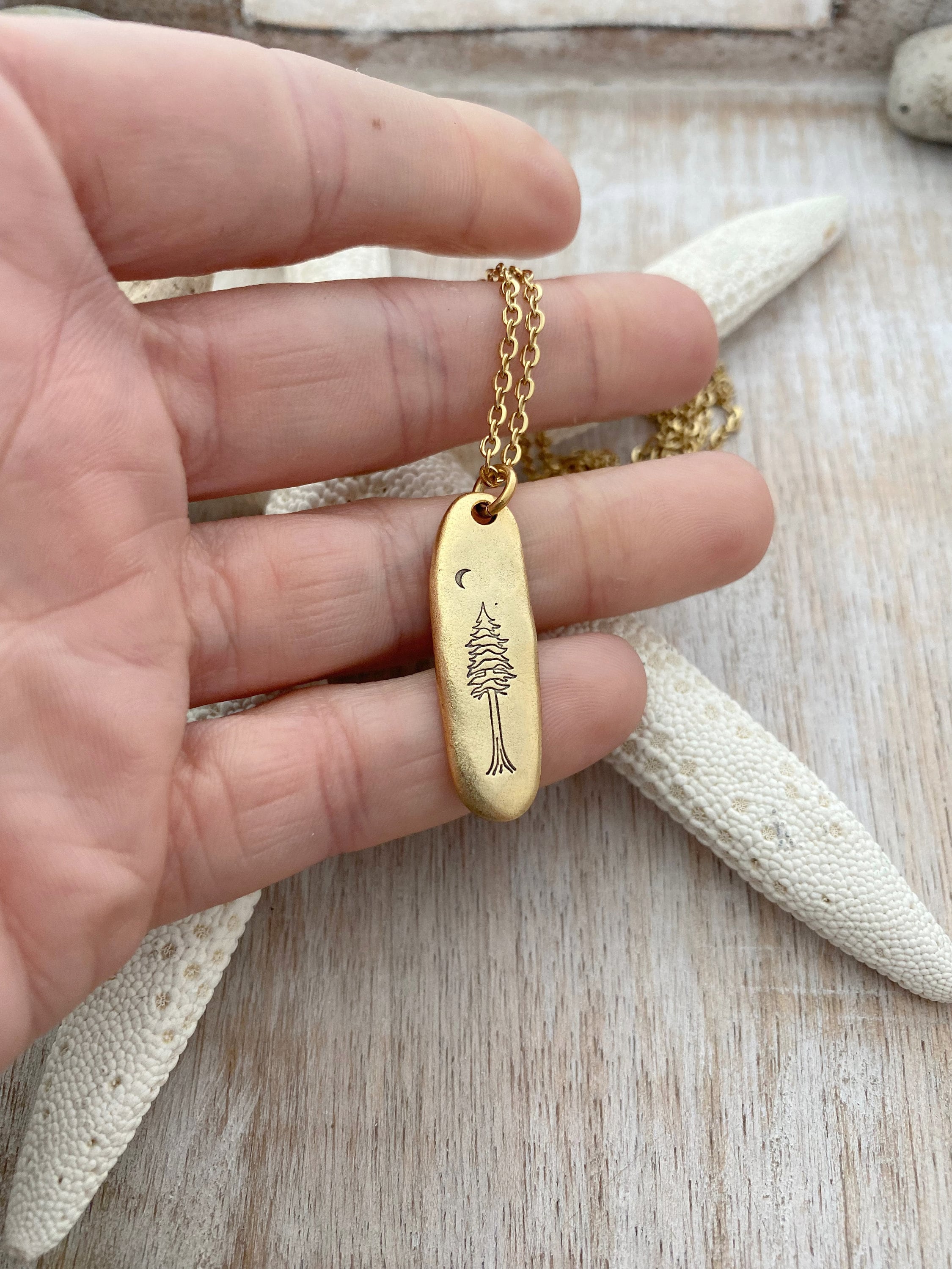 Redwood Tree Necklace - Gold or Silver Forest Necklace - Gift for ...