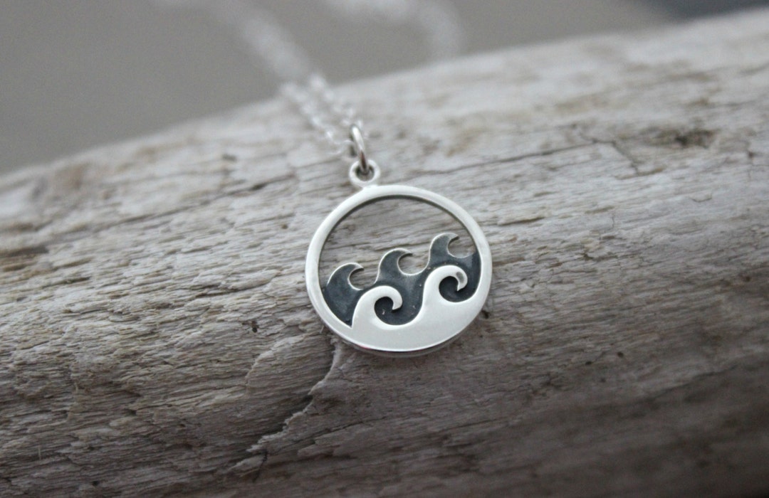 Sterling Silver Ocean Wave Charm Necklace, 925 Sterling Silver Beach ...
