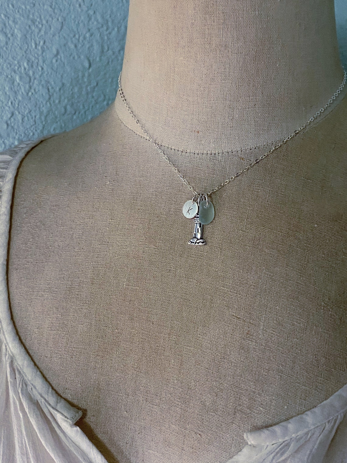 Sterling Silver Lighthouse Necklace Genuine Sea Glass and - Etsy