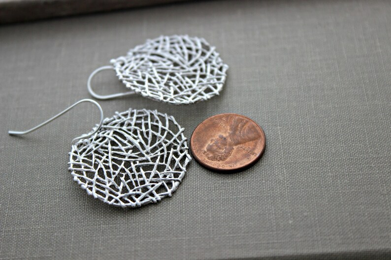 Silver Mesh Nest Earrings - Large Circle Dangle Earrings - Silver Ear ...